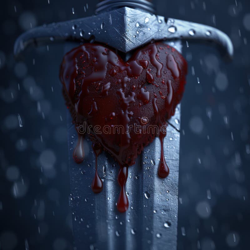 Broken Heart Dripping Blood in the Rain Stock Illustration ...
