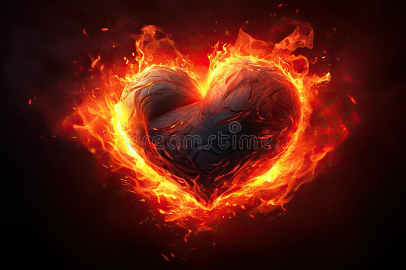 Broken Heart in Fire Valentines Sadmess, Generative AI Stock ...