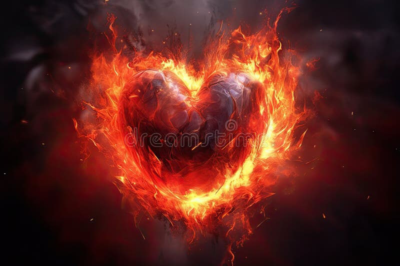 Broken Heart in Fire Valentines Sadmess, Generative AI Stock ...