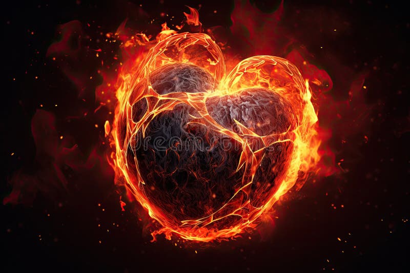 Broken Heart in Fire Valentines Sadmess, Generative AI Stock ...