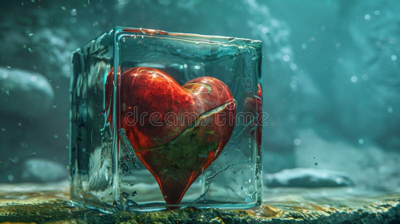 Broken Heart in Glass Box Under the Sea Stock Illustration ...