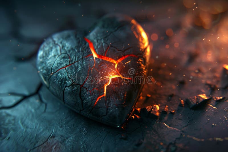 A Broken Heart with Glowing Cracks Stock Illustration - Illustration of ...