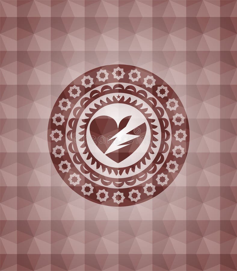 Broken Heart Icon Inside Red Seamless Geometric Pattern Emblem ...