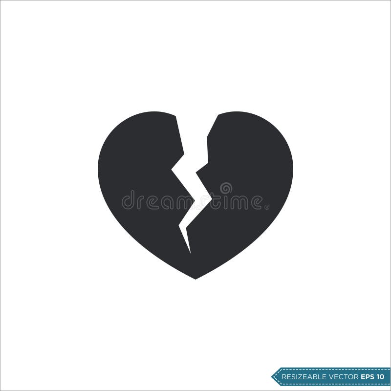 Simple Black Broken Heart Icon Vector Template Stock Vector - Illustration of happy, multimedia ...