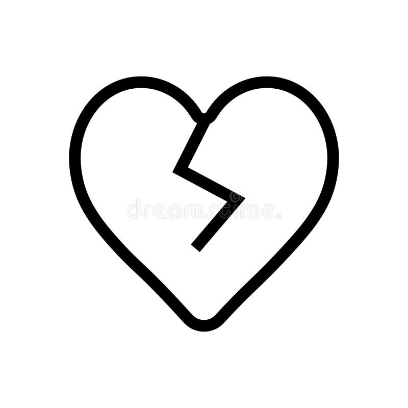Broken Heart Line Icon Isolated on White Background. Black Flat Thin ...