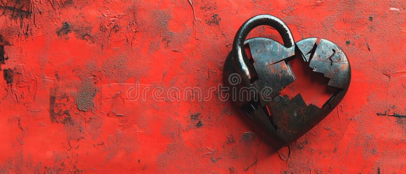 A Broken Heart Padlock Sits on a Rusty Red Surface Stock Illustration ...