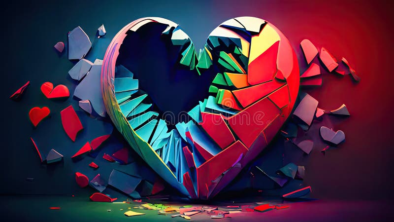 Falling Apart: Broken Rainbow Heart Reflecting Challenges and ...