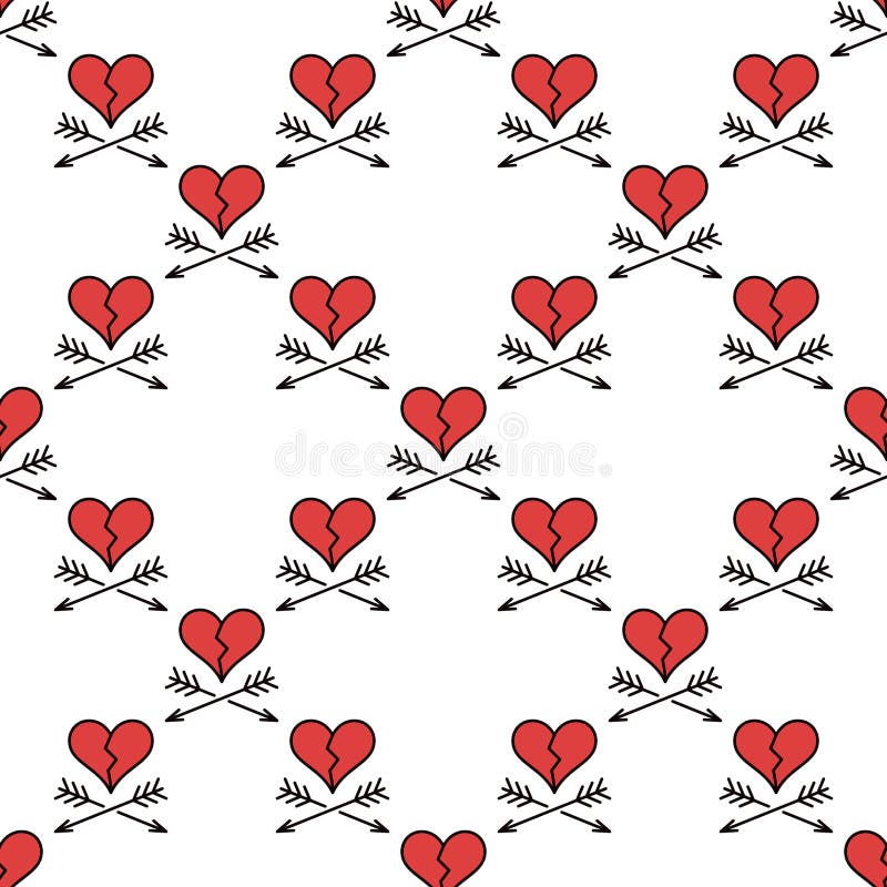 Broken Heart with Pair of Arrows Vector Heart Broken Modern Seamless ...
