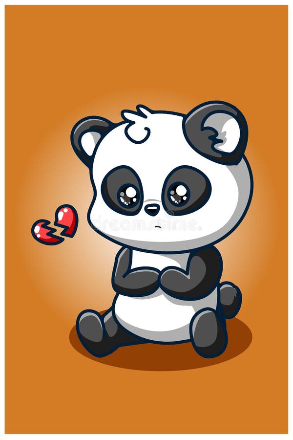 Broken Heart Panda Illustration Hand Drawing Stock Vector ...