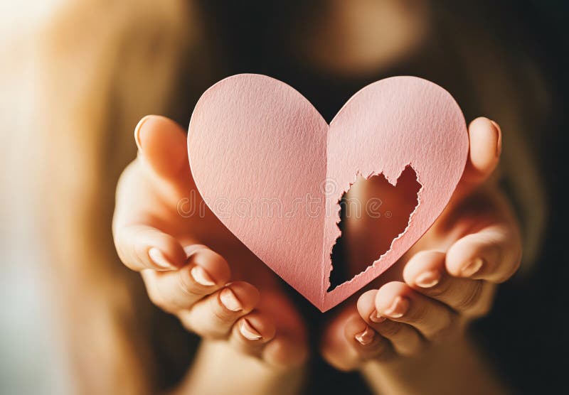 Broken Heart Paper Craft in Hands, Sadness Concept High Quality Image ...