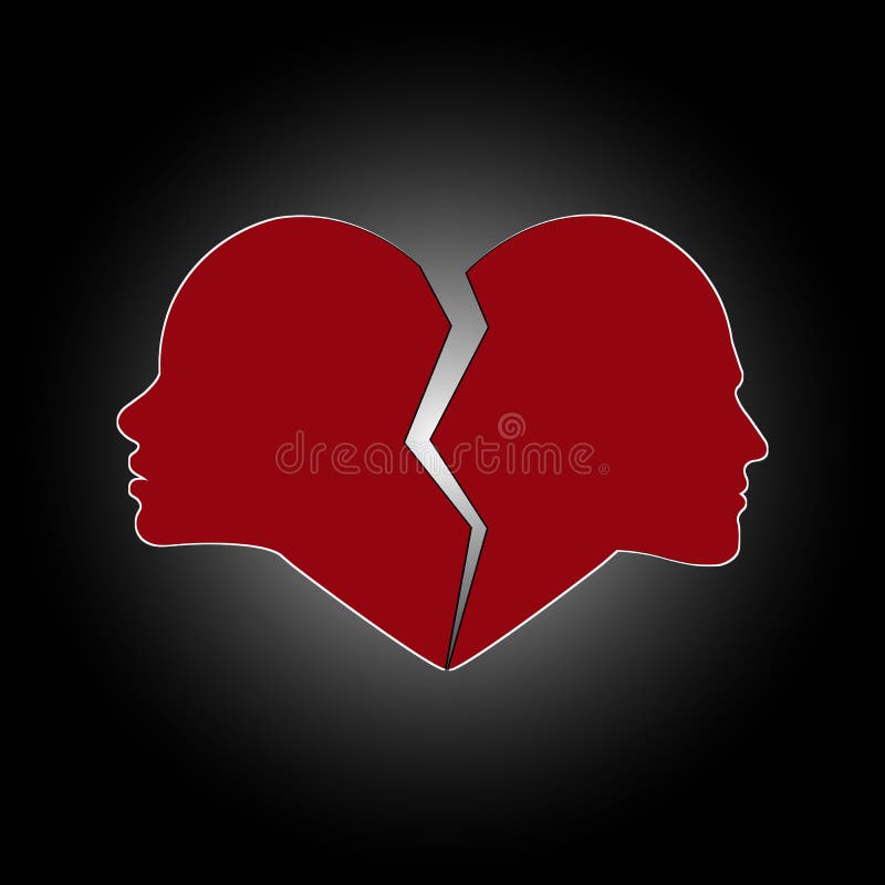 Broken Heart with a Profile of a Male and Female Face Stock Vector ...