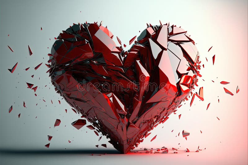 Broken Heart with Red Shattered Glass Texture Stock Illustration ...