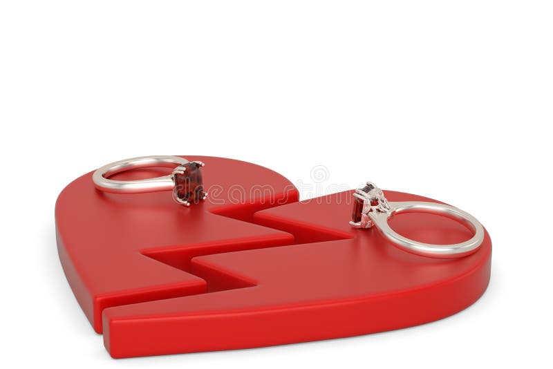 Broken Heart with Ring Isolated on White Background, 3D Render. 3D ...