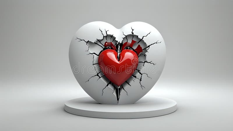 A Broken Heart Sculpture, Red Heart Inside Stock Photo - Image of ...