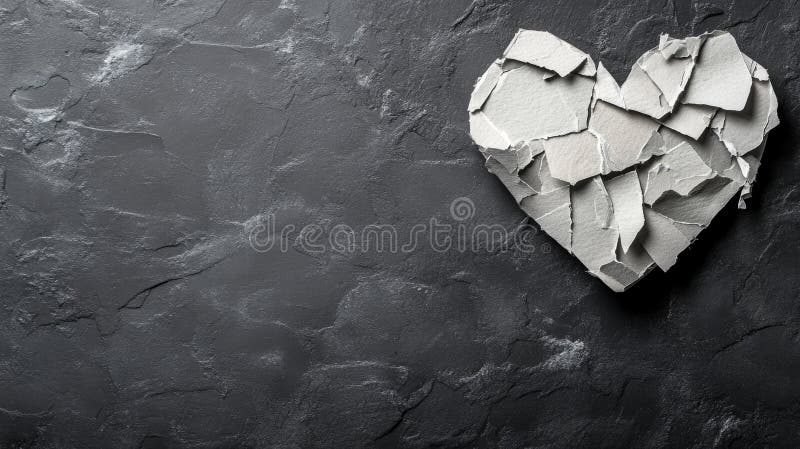 A Broken Heart Shaped Object Made of Concrete on a Dark Background ...