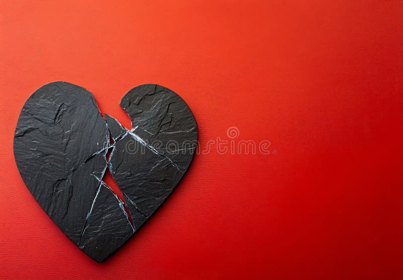 Broken Heart Shaped Stone on Red Background: High Quality Image Stock ...