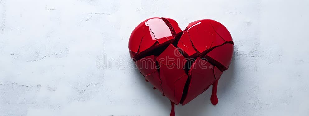 A Broken Heart Split into Pieces, on a Light Gray Background ...