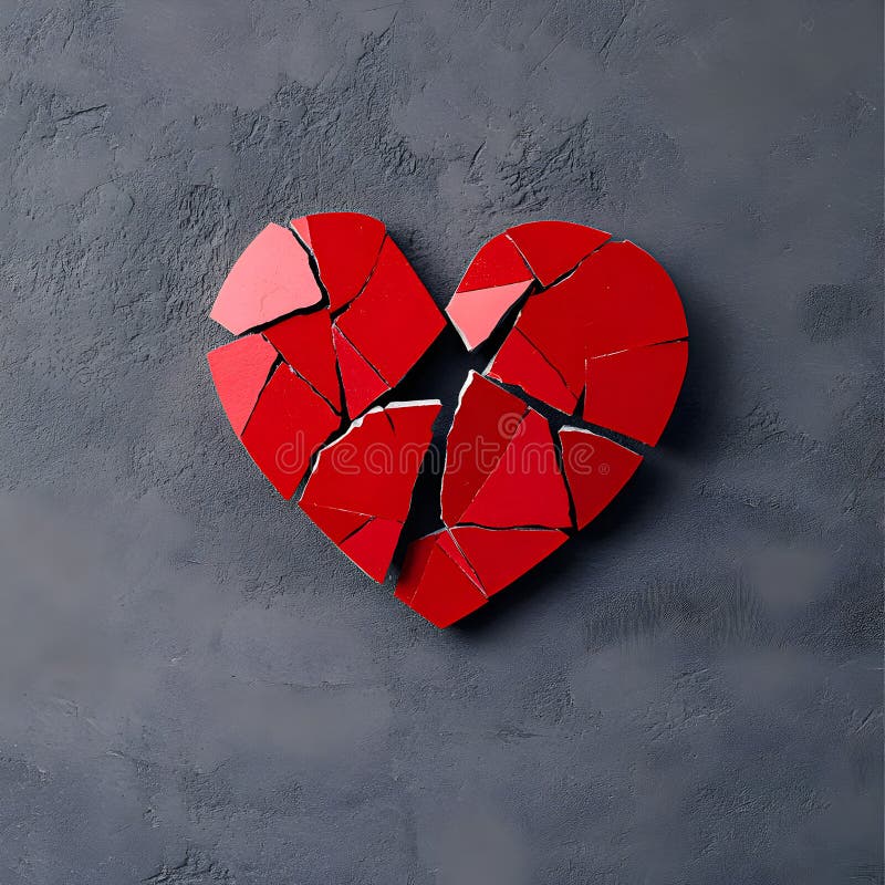A Broken Heart Split into Pieces, on a Light Gray Background ...