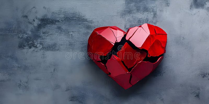A Broken Heart Split into Pieces, on a Light Gray Background ...
