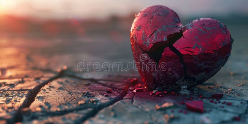Broken Heart at Sunset. Created by Generative Artificial Intelligence ...
