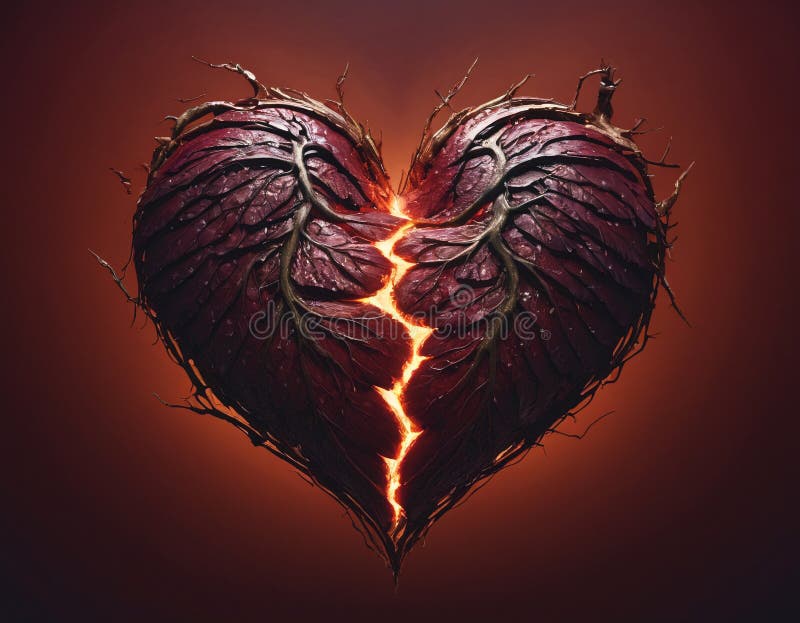 A Broken Heart Surrounded by Fiery Elements and Textured Details ...