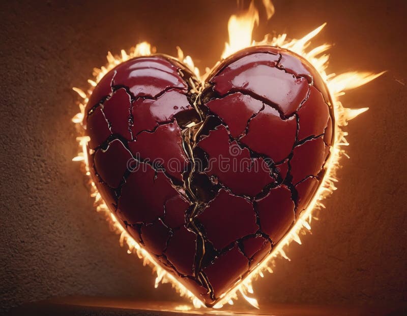 A Broken Heart Surrounded by Fiery Elements and Textured Details ...