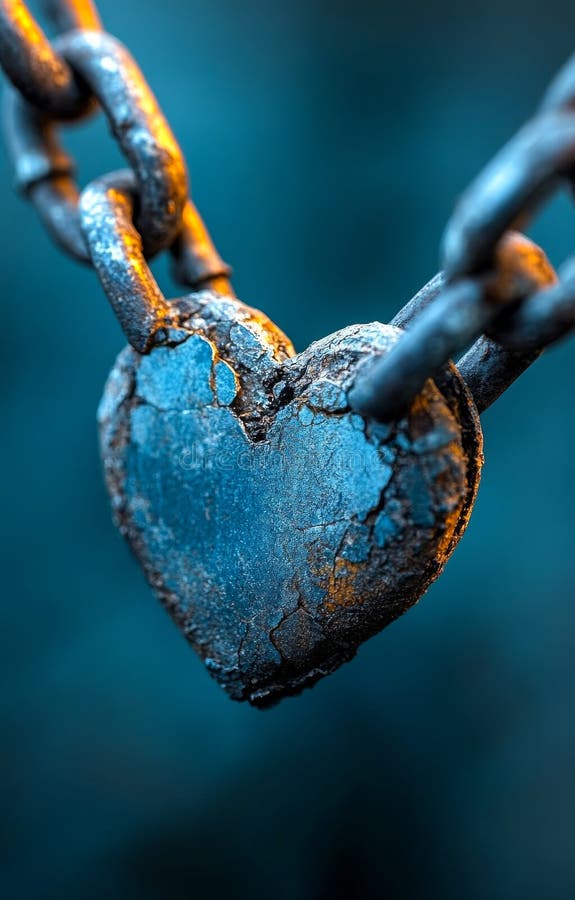 A Broken Heart Necklace with a Blue Heart on it Stock Photo - Image of ...