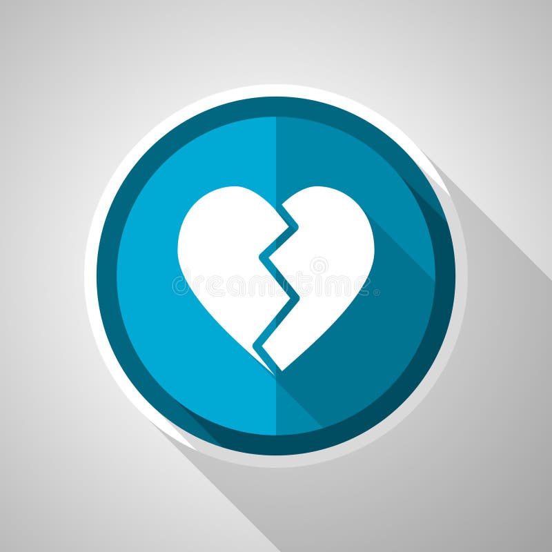 Broken Heart Symbol, Flat Design Vector Blue Icon with Long Shadow ...