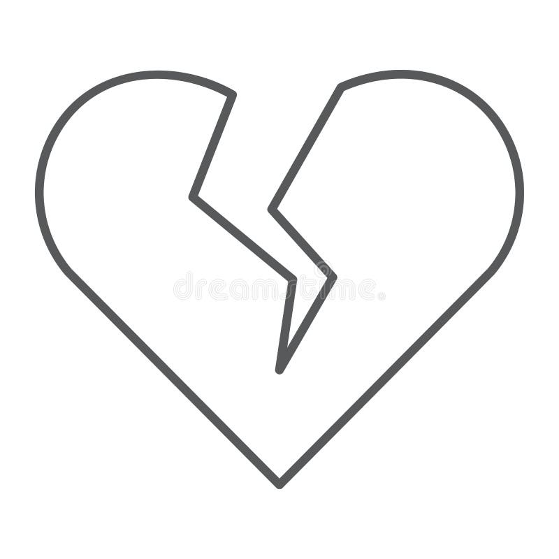 Broken Heart Thin Line Icon, Valentine and Relationship, Sad Love Sign ...