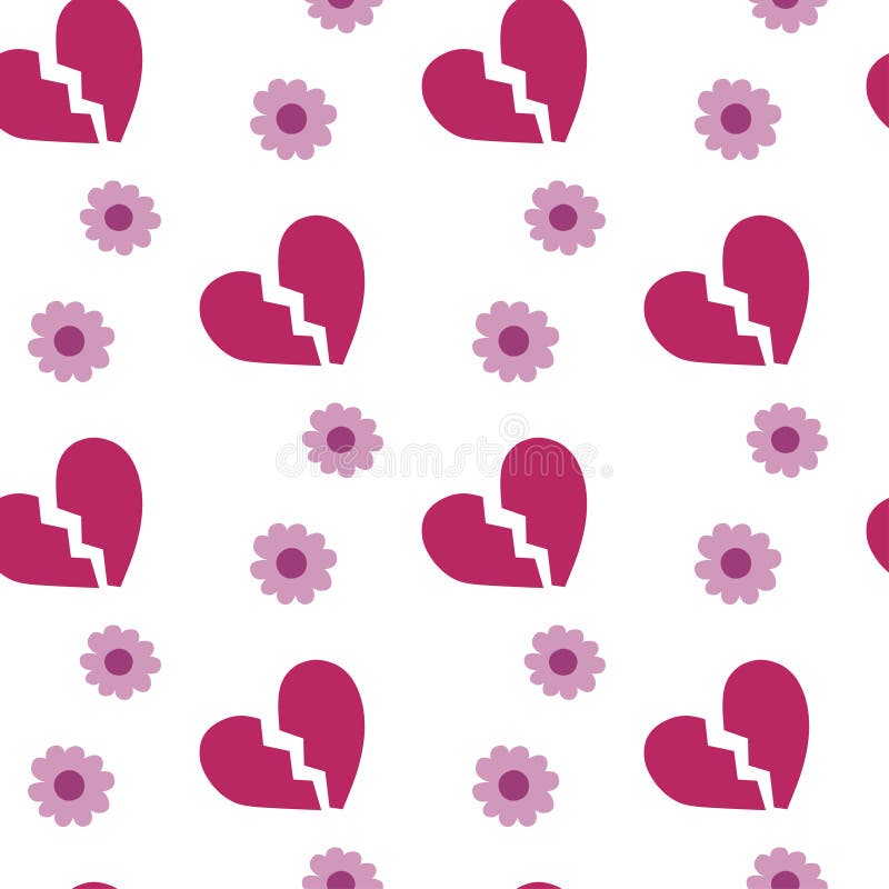 Broken Heart on White Background Seamless Pattern in Flat Style Stock ...