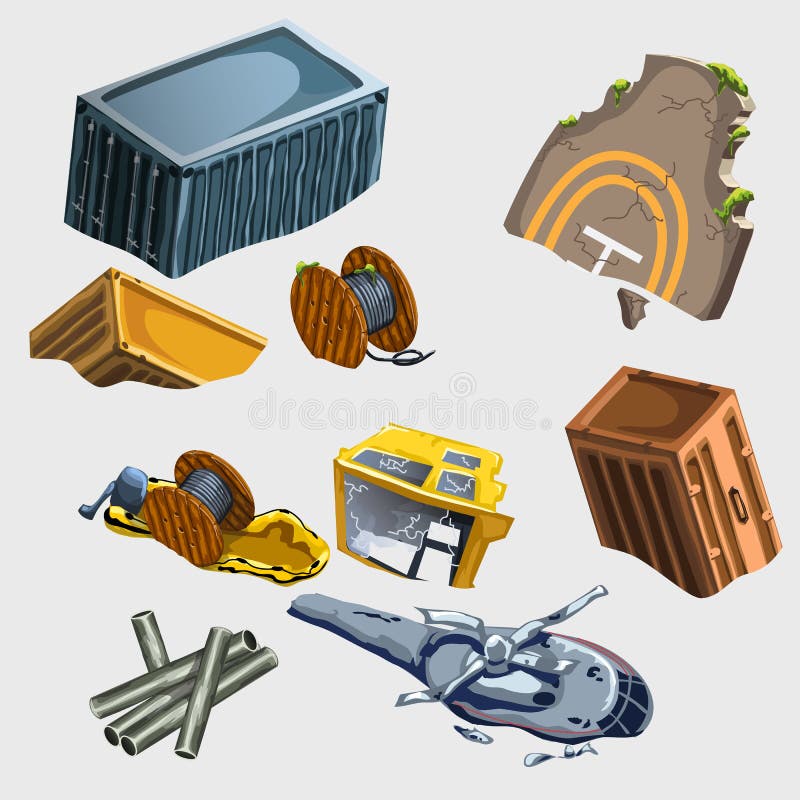 Broken Helicopter and the Wreckage of Equipment Stock Vector ...