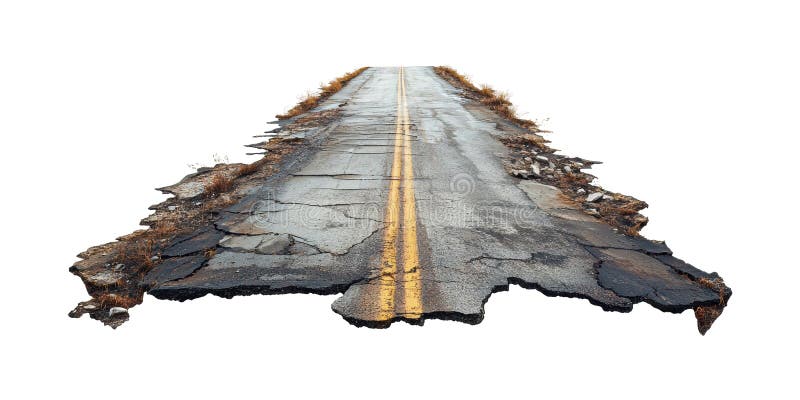 Broken Highway Section with Grass Isolated on Transparent Background ...
