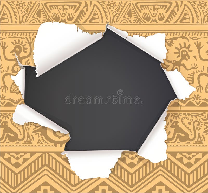 Broken Hole in Paper with African Primitive Pattern Place. Stock Vector ...