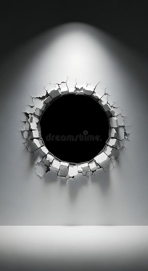 Broken Hole in White Wall with Cracks and Shadows Artistic Wall Damage ...