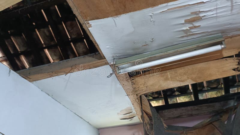 Broken home ceiling stock image. Image of hole, board - 309956589