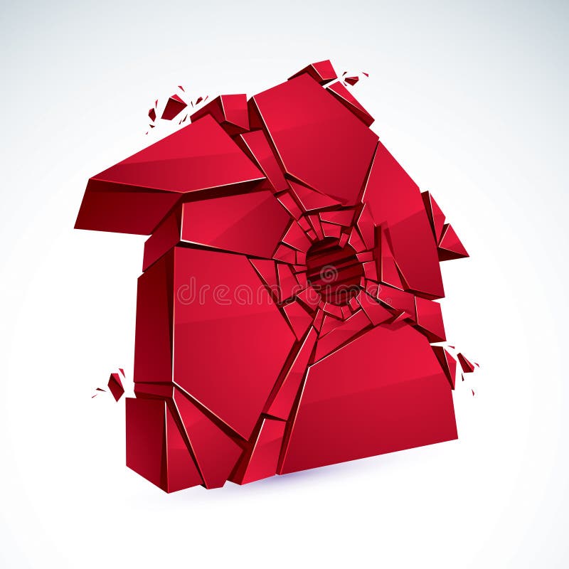 Broken Home Concept, House Broken To Pieces, Vector Realistic 3D ...