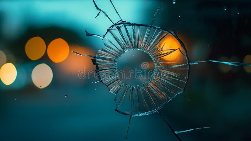 Broken Horizontal Glass, Bullet Hole in a Car S Windshield Stock Photo ...