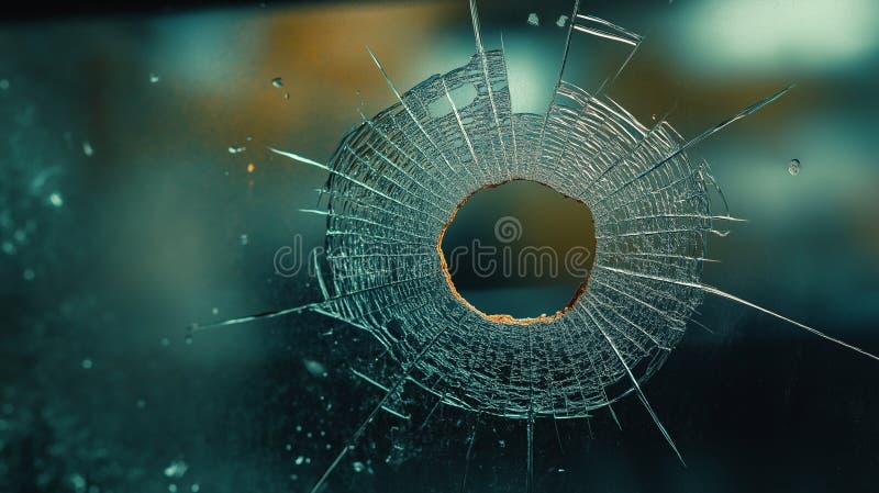 Broken Horizontal Glass, Bullet Hole in a Car S Windshield Stock Photo ...