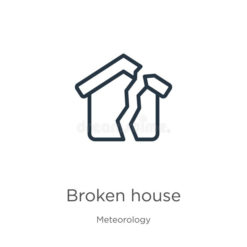 Broken House Icon. Thin Linear Broken House Outline Icon Isolated on ...