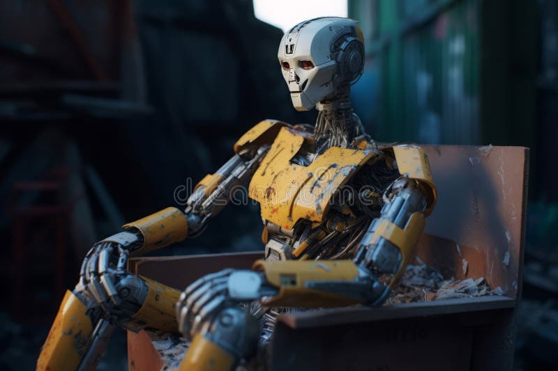 Broken Humanoid Robot Dumpster. Generate Ai Stock Image - Image of ...