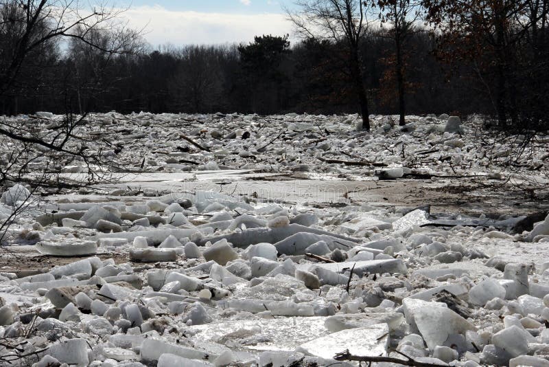 Broken ice flooded river stock photo. Image of trees - 86917806