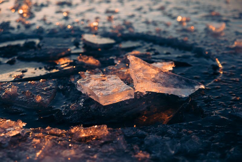 Broken Ice on the Lake in the Morning Stock Photo - Image of texture ...