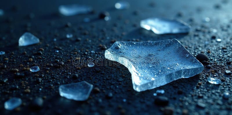 Broken Ice Shards Embedded in the Ground on a Black Surface Dark Black ...