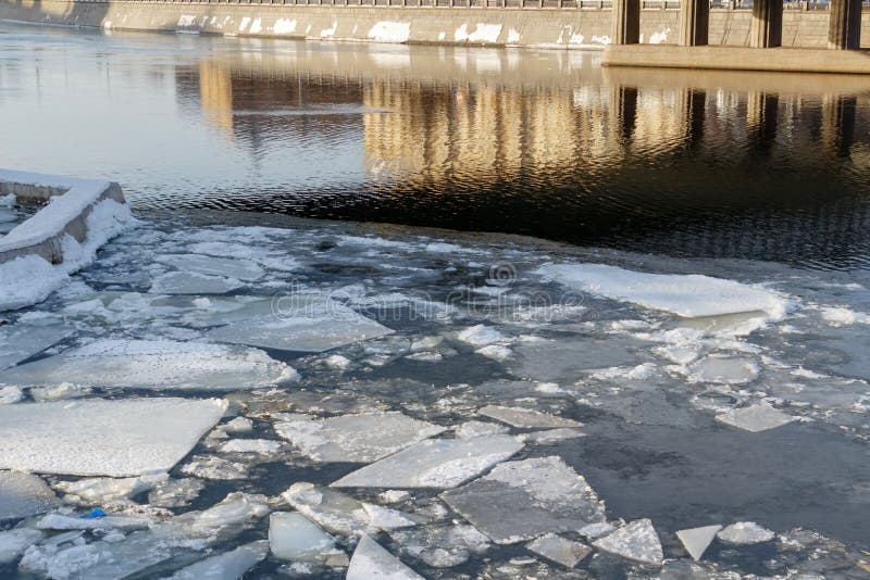 Broken Ice on the Surface of the River on a Spring Day Stock Photo ...