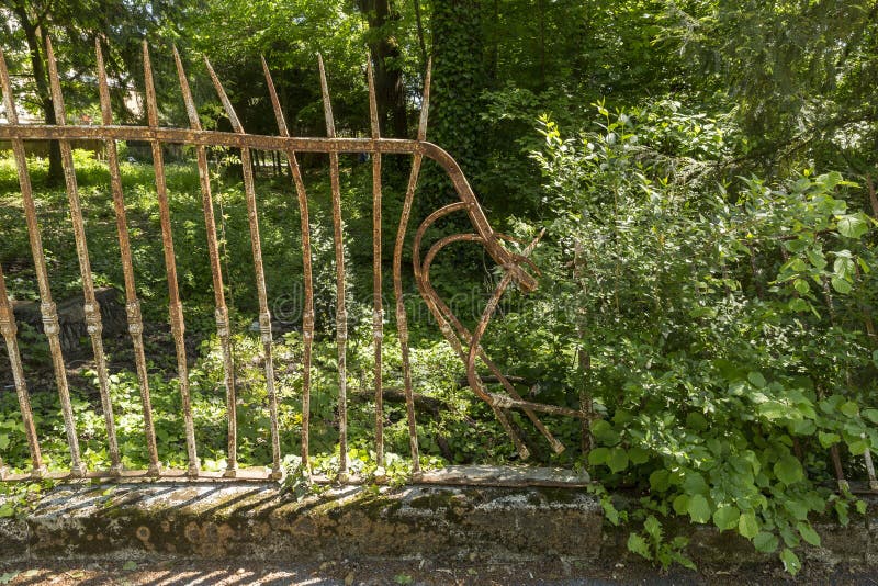 Broken iron fence stock image. Image of permanent, durability - 218232243