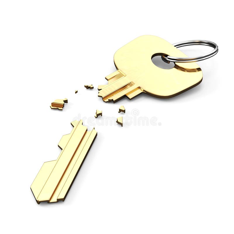 Broken Key Isolated on White Background. 3d Rendering Stock ...