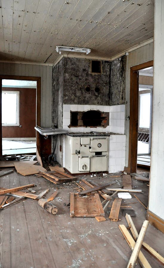 Broken kitchen interior stock image. Image of door, abandoned - 12517035