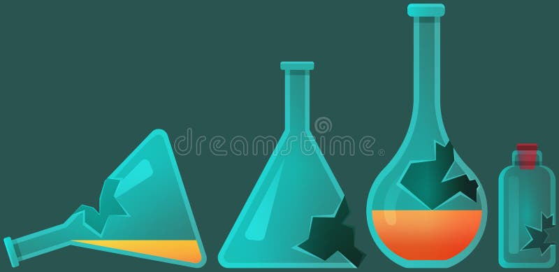 Broken Laboratory Beaker Sign. Test Tube on Dark Background on Shelves ... Broken Laboratory Beaker Sign. Test Tube on Dark Background on Shelves ...