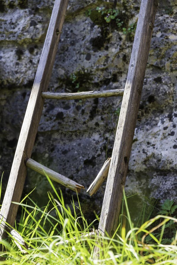 Broken Ladder with a Rung Missing Stock Photo - Image of concepts ...