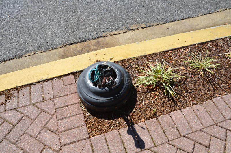 Broken Lamp Post with Electrical Connections on Side of Road Stock ...